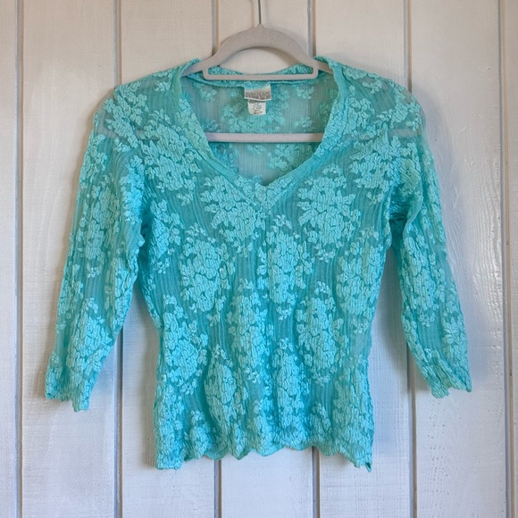 Moda International | Tops | Vintage Moda International Aqua Lace Top ...
